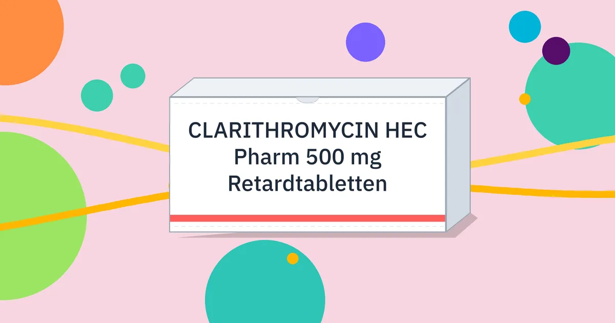 Symbolbild: Packung mit der Aufschrift CLARITHROMYCIN HEC Pharm 500 mg Retardtabletten (PZN 10984546) – Verfügbarkeit und Bezug in Apotheken in Frankfurt am Main