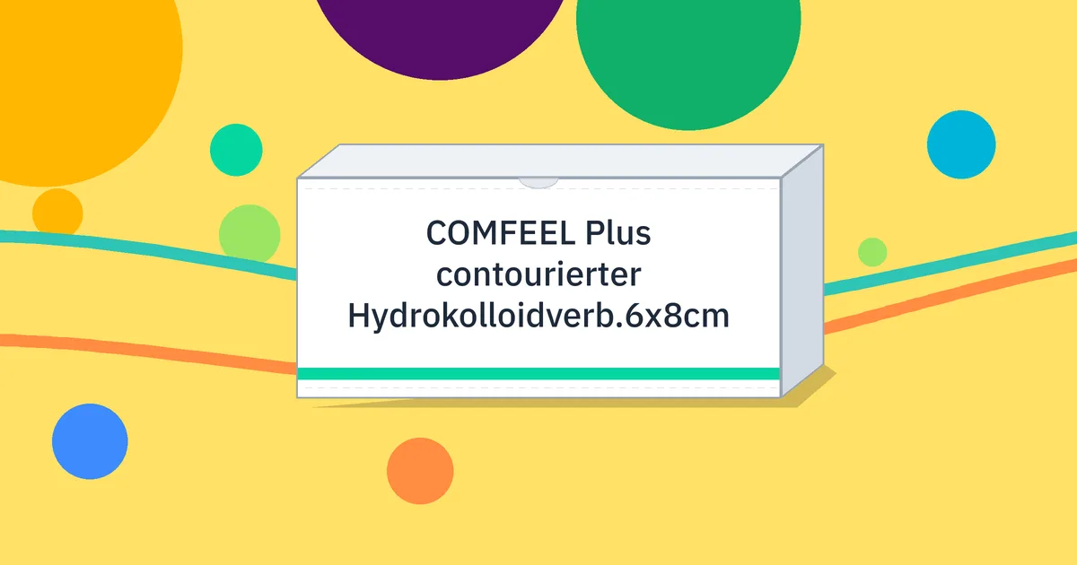 Symbolbild: Packung mit der Aufschrift COMFEEL Plus contourierter Hydrokolloidverb.6x8cm (PZN 12342390) – Verfügbarkeit und Bezug in Apotheken in Frankfurt am Main