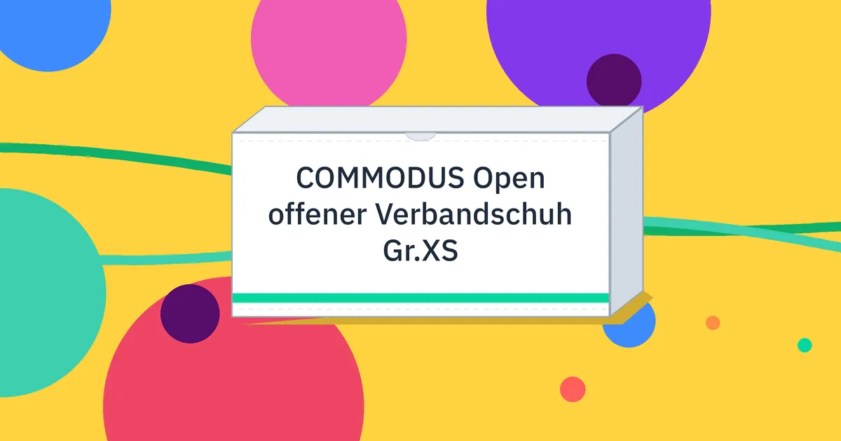 Symbolbild: Packung mit der Aufschrift COMMODUS Open offener Verbandschuh Gr.XS (PZN 16744375) – Verfügbarkeit und Bezug in Apotheken in Frankfurt am Main
