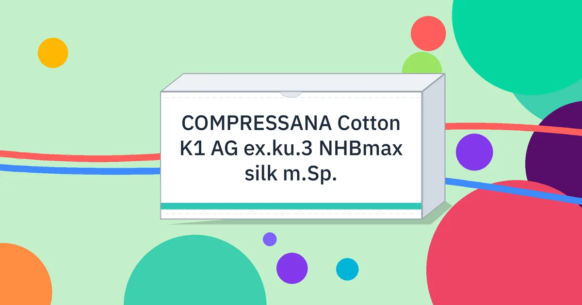 Symbolbild: Packung mit der Aufschrift COMPRESSANA Cotton K1 AG ex.ku.3 NHBmax silk m.Sp. (PZN 11395125) – Verfügbarkeit und Bezug in Apotheken in Frankfurt am Main