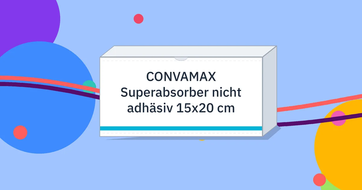 Symbolbild: Packung mit der Aufschrift CONVAMAX Superabsorber nicht adhäsiv 15x20 cm (PZN 20310613) – Verfügbarkeit und Bezug in Apotheken in Frankfurt am Main