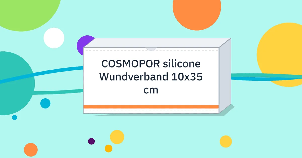 Symbolbild: Packung mit der Aufschrift COSMOPOR silicone Wundverband 10x35 cm (PZN 17417862) – Verfügbarkeit und Bezug in Apotheken in Frankfurt am Main