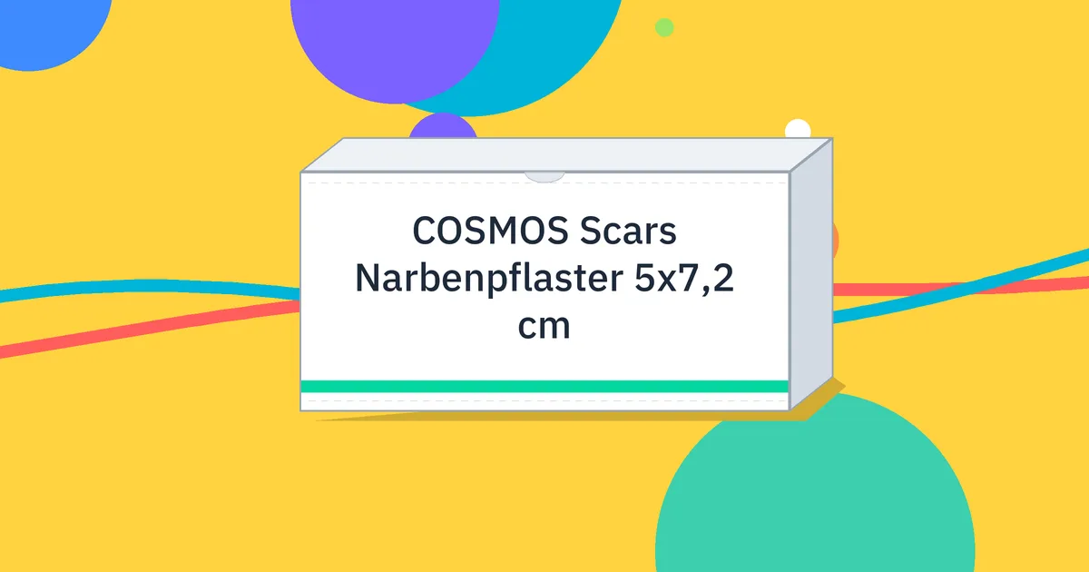 Symbolbild: Packung mit der Aufschrift COSMOS Scars Narbenpflaster 5x7,2 cm (PZN 19637042) – Verfügbarkeit und Bezug in Apotheken in Frankfurt am Main