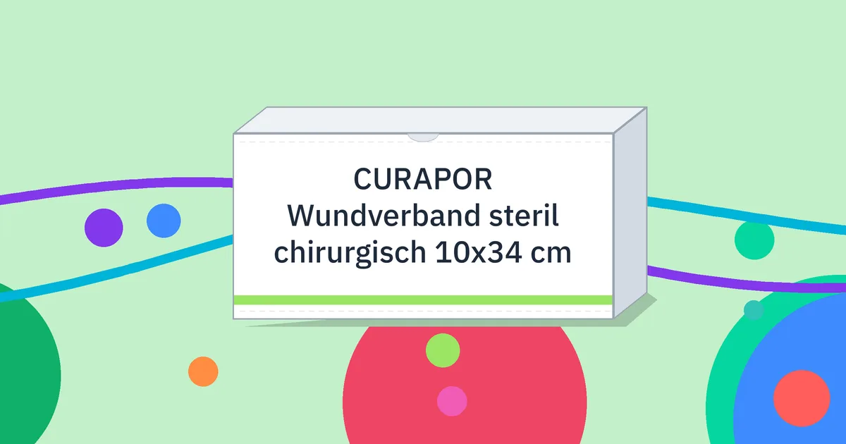 Symbolbild: Packung mit der Aufschrift CURAPOR Wundverband steril chirurgisch 10x34 cm (PZN 20892087) – Verfügbarkeit und Bezug in Apotheken in Frankfurt am Main