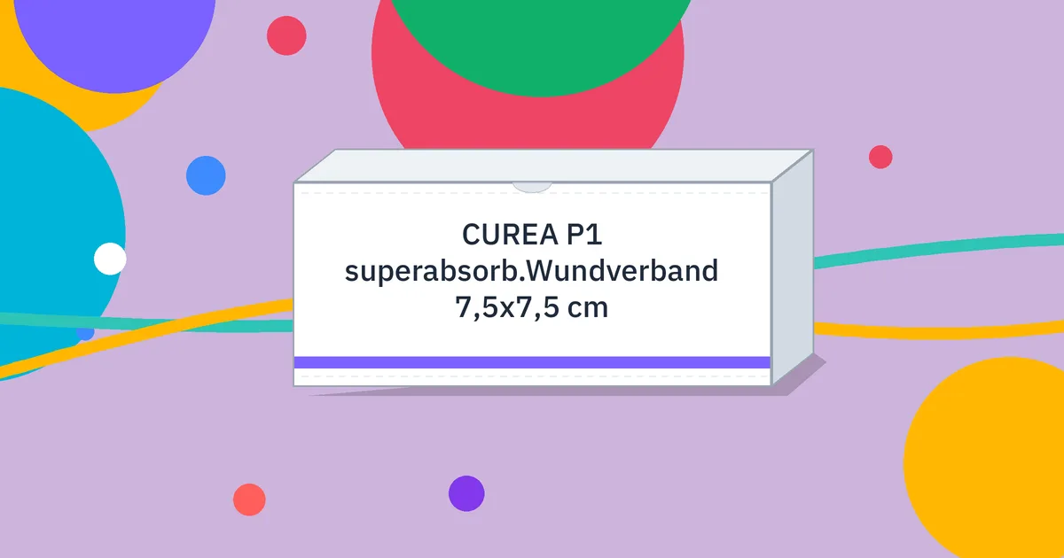 Symbolbild: Packung mit der Aufschrift CUREA P1 superabsorb.Wundverband 7,5x7,5 cm (PZN 11113954) – Verfügbarkeit und Bezug in Apotheken in Frankfurt am Main