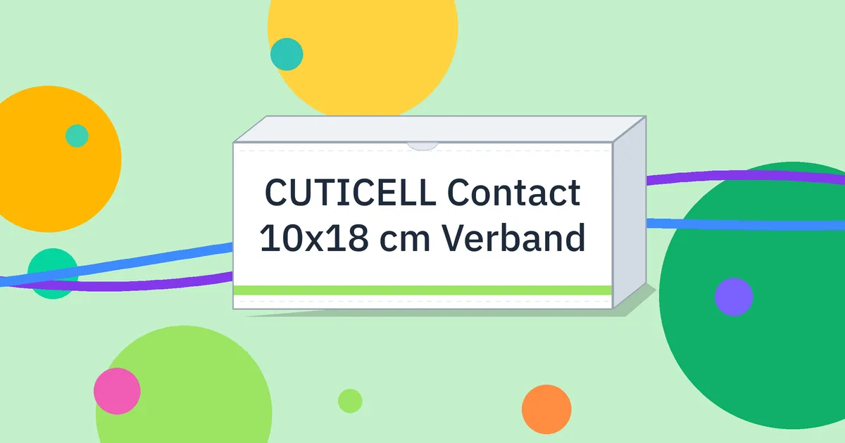 Symbolbild: Packung mit der Aufschrift CUTICELL Contact 10x18 cm Verband (PZN 15403471) – Verfügbarkeit und Bezug in Apotheken in Frankfurt am Main