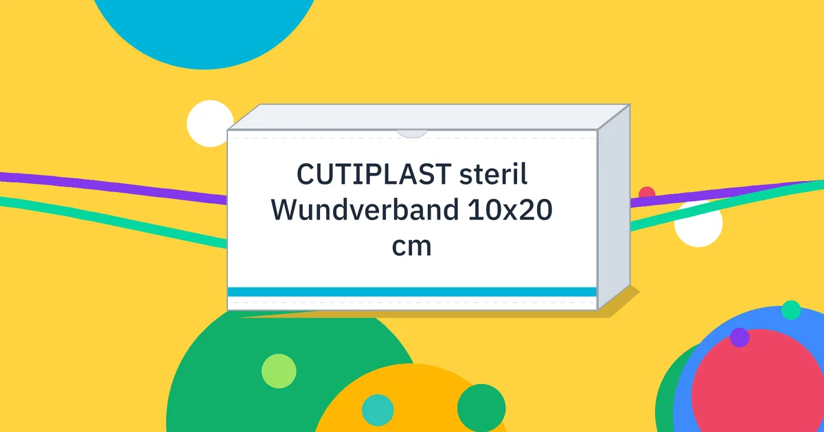 Symbolbild: Packung mit der Aufschrift CUTIPLAST steril Wundverband 10x20 cm (PZN 16662826) – Verfügbarkeit und Bezug in Apotheken in Frankfurt am Main