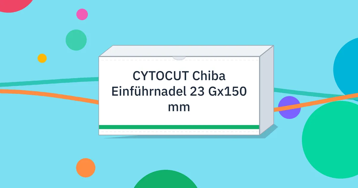 Symbolbild: Packung mit der Aufschrift CYTOCUT Chiba Einführnadel 23 Gx150 mm (PZN 16919656) – Verfügbarkeit und Bezug in Apotheken in Frankfurt am Main