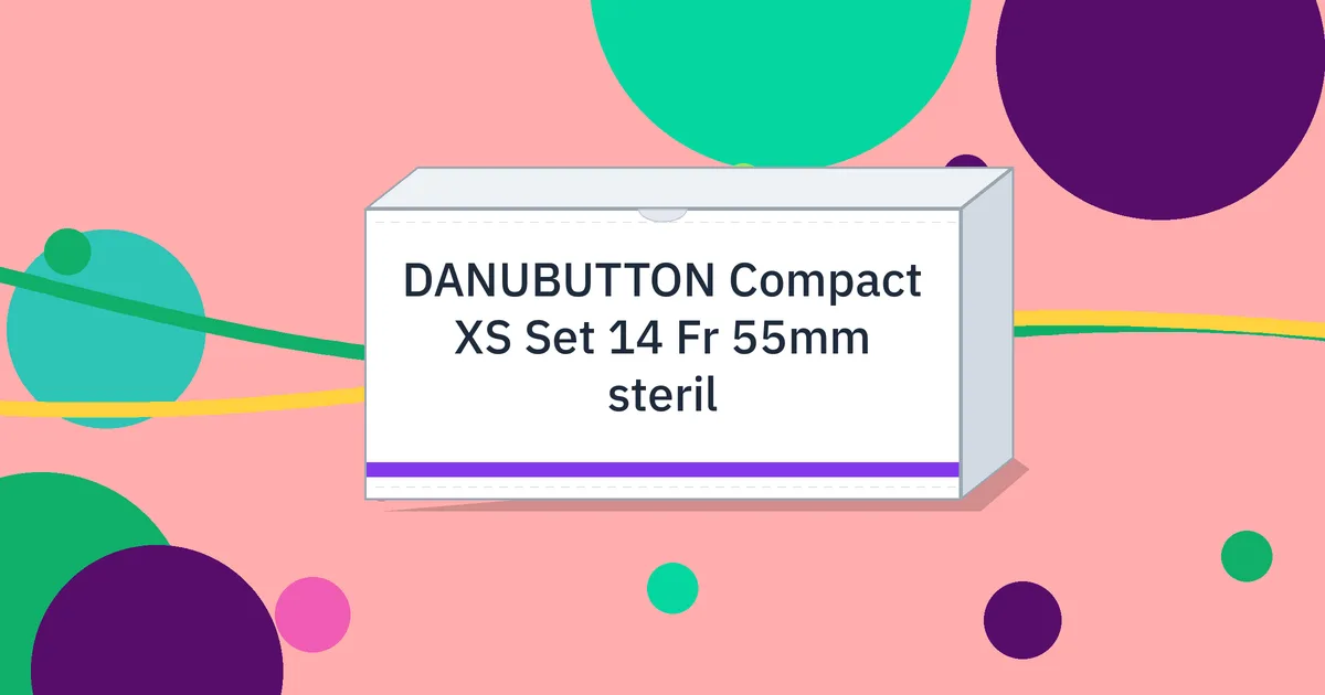 Symbolbild: Packung mit der Aufschrift DANUBUTTON Compact XS Set 14 Fr 55mm steril (PZN 19853461) – Verfügbarkeit und Bezug in Apotheken in Frankfurt am Main