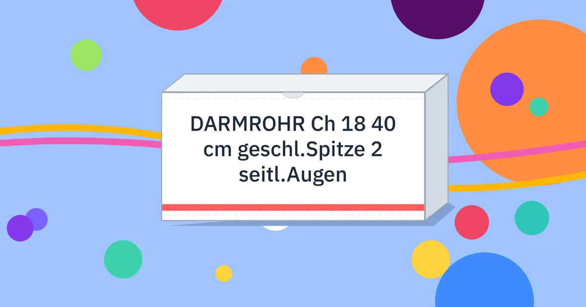 Symbolbild: Packung mit der Aufschrift DARMROHR Ch 18 40 cm geschl.Spitze 2 seitl.Augen (PZN 09091949) – Verfügbarkeit und Bezug in Apotheken in Frankfurt am Main