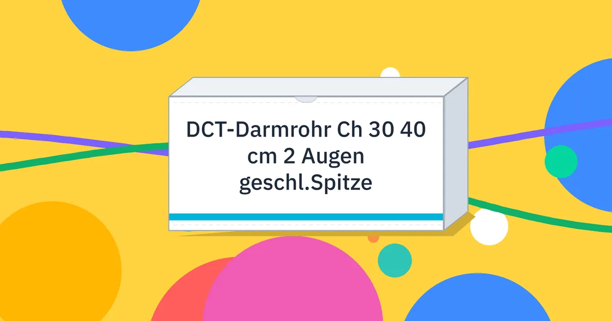 Symbolbild: Packung mit der Aufschrift DCT-Darmrohr Ch 30 40 cm 2 Augen geschl.Spitze (PZN 13229282) – Verfügbarkeit und Bezug in Apotheken in Frankfurt am Main