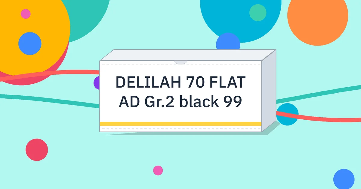 Symbolbild: Packung mit der Aufschrift DELILAH 70 FLAT AD Gr.2 black 99 (PZN 13847554) – Verfügbarkeit und Bezug in Apotheken in Frankfurt am Main