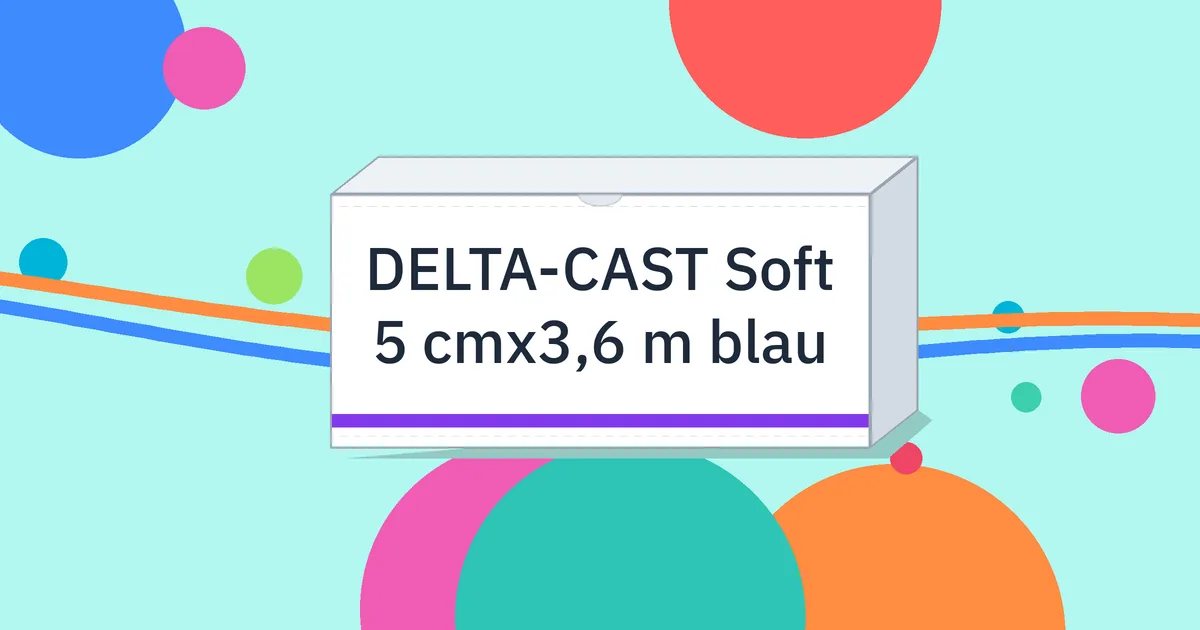 Symbolbild: Packung mit der Aufschrift DELTA-CAST Soft 5 cmx3,6 m blau (PZN 09275595) – Verfügbarkeit und Bezug in Apotheken in Frankfurt am Main