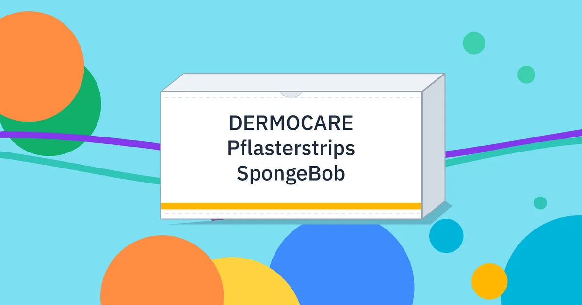 Symbolbild: Packung mit der Aufschrift DERMOCARE Pflasterstrips SpongeBob (PZN 12144856) – Verfügbarkeit und Bezug in Apotheken in Frankfurt am Main