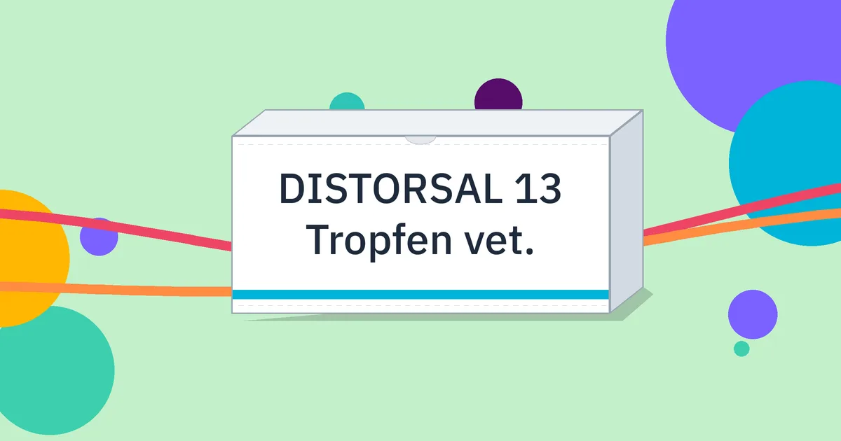 Symbolbild: Packung mit der Aufschrift DISTORSAL 13 Tropfen vet. (PZN 02538695) – Verfügbarkeit und Bezug in Apotheken in Frankfurt am Main