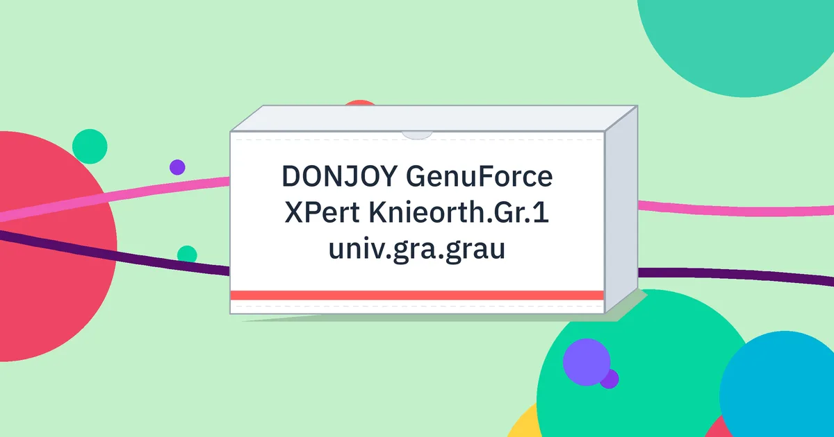 Symbolbild: Packung mit der Aufschrift DONJOY GenuForce XPert Knieorth.Gr.1 univ.gra.grau (PZN 18668804) – Verfügbarkeit und Bezug in Apotheken in Frankfurt am Main