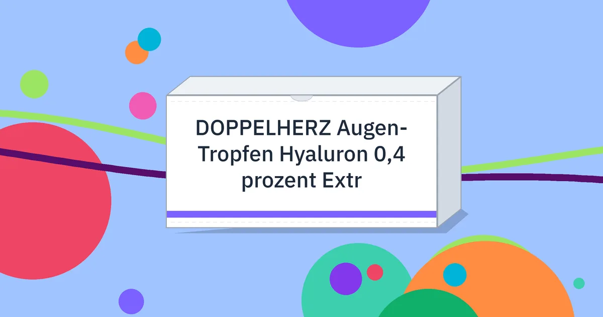 Symbolbild: Packung mit der Aufschrift DOPPELHERZ Augen-Tropfen Hyaluron 0,4 prozent Extr (PZN 13425304) – Verfügbarkeit und Bezug in Apotheken in Frankfurt am Main