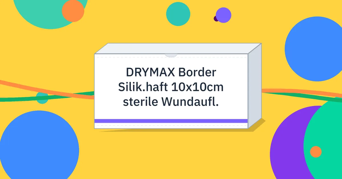 Symbolbild: Packung mit der Aufschrift DRYMAX Border Silik.haft 10x10cm sterile Wundaufl. (PZN 19206282) – Verfügbarkeit und Bezug in Apotheken in Frankfurt am Main
