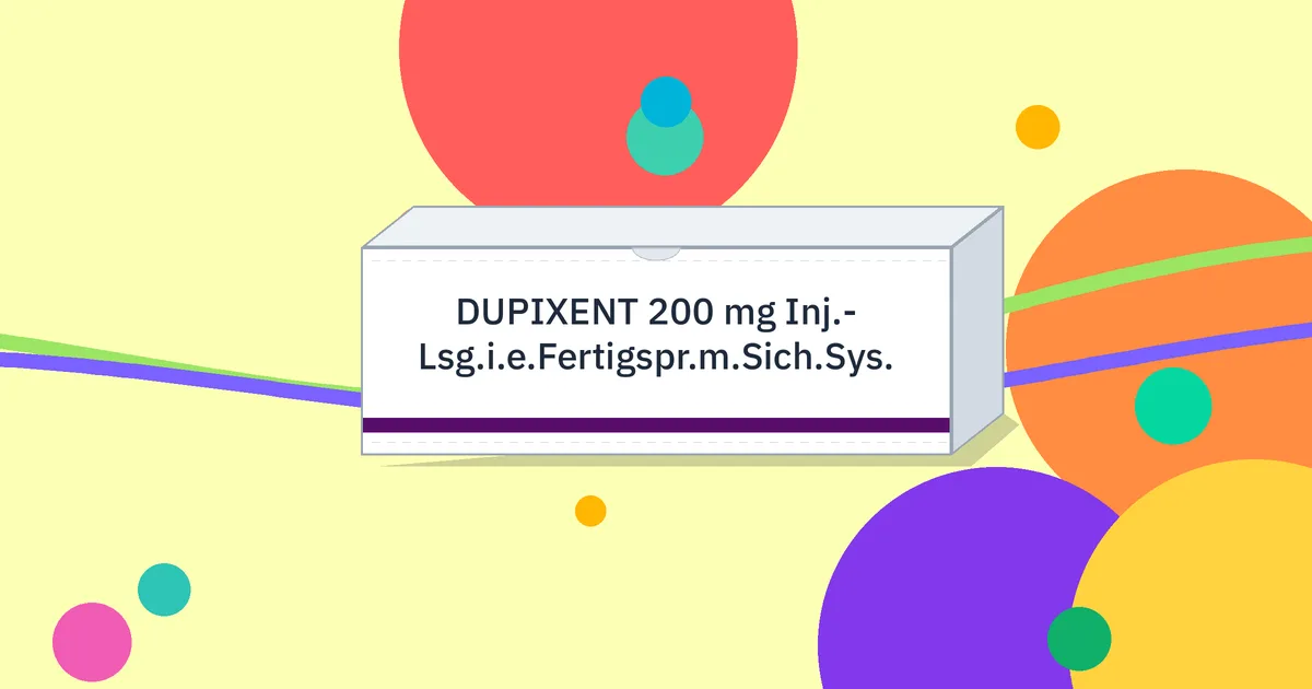 Symbolbild: Packung mit der Aufschrift DUPIXENT 200 mg Inj.-Lsg.i.e.Fertigspr.m.Sich.Sys. (PZN 16879081) – Verfügbarkeit und Bezug in Apotheken in Frankfurt am Main
