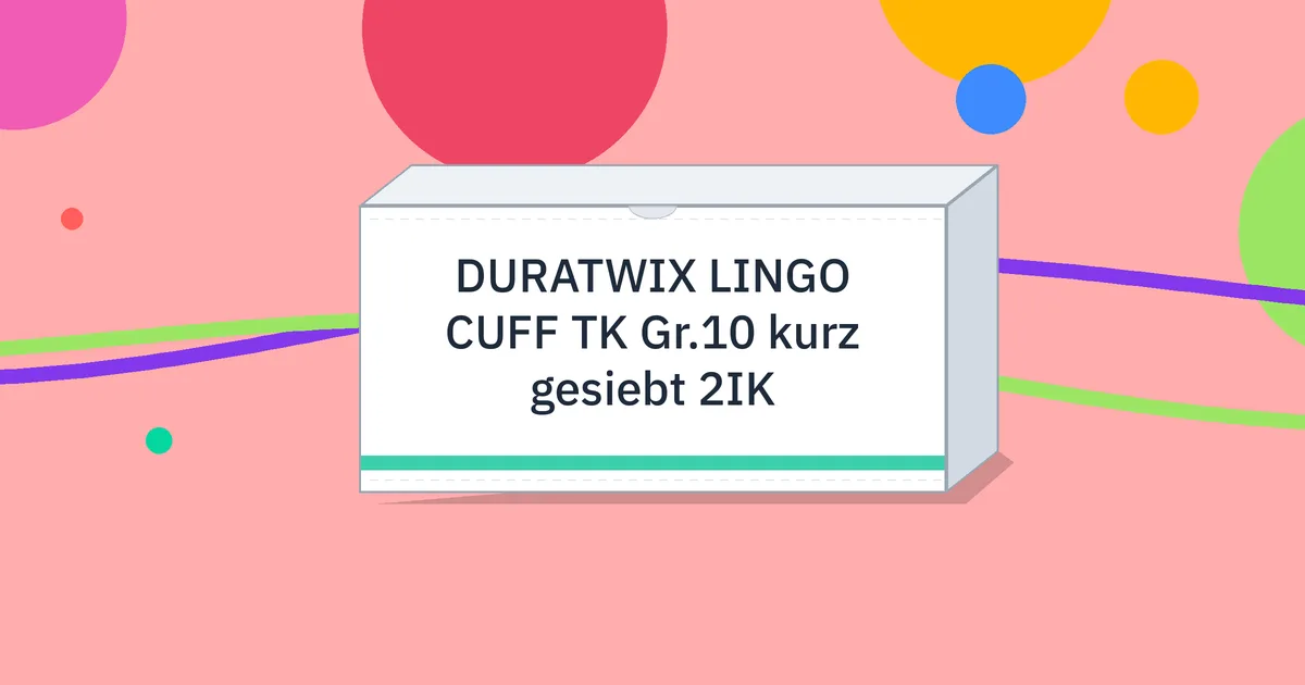Symbolbild: Packung mit der Aufschrift DURATWIX LINGO CUFF TK Gr.10 kurz gesiebt 2IK (PZN 06967950) – Verfügbarkeit und Bezug in Apotheken in Frankfurt am Main