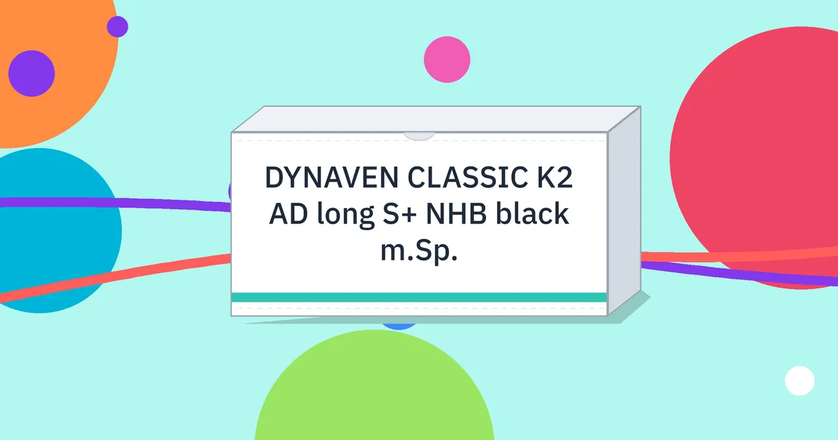 Symbolbild: Packung mit der Aufschrift DYNAVEN CLASSIC K2 AD long S+ NHB black m.Sp. (PZN 18418013) – Verfügbarkeit und Bezug in Apotheken in Frankfurt am Main