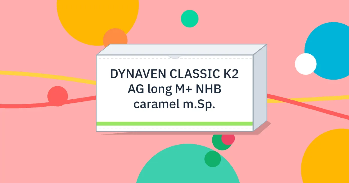 Symbolbild: Packung mit der Aufschrift DYNAVEN CLASSIC K2 AG long M+ NHB caramel m.Sp. (PZN 18418800) – Verfügbarkeit und Bezug in Apotheken in Frankfurt am Main
