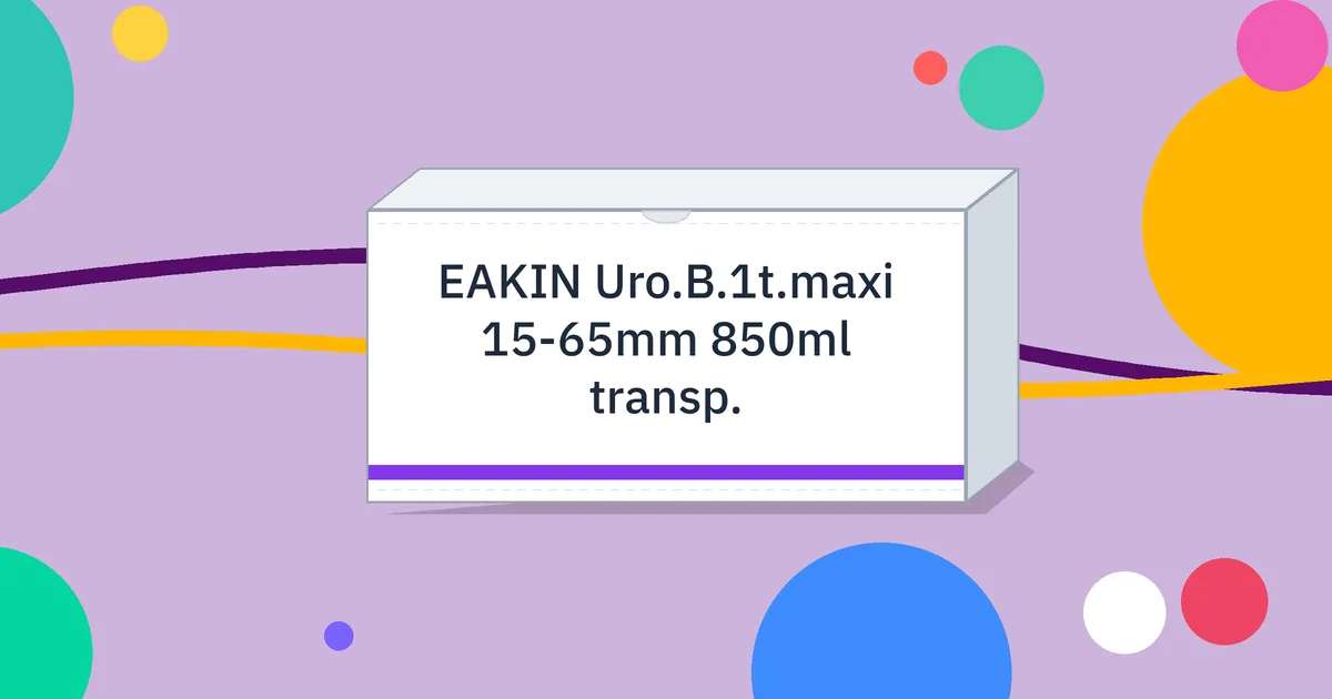 Symbolbild: Packung mit der Aufschrift EAKIN Uro.B.1t.maxi 15-65mm 850ml transp. (PZN 09642616) – Verfügbarkeit und Bezug in Apotheken in Frankfurt am Main