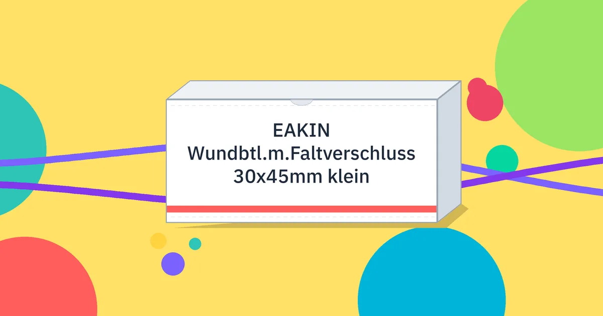Symbolbild: Packung mit der Aufschrift EAKIN Wundbtl.m.Faltverschluss 30x45mm klein (PZN 05493160) – Verfügbarkeit und Bezug in Apotheken in Frankfurt am Main