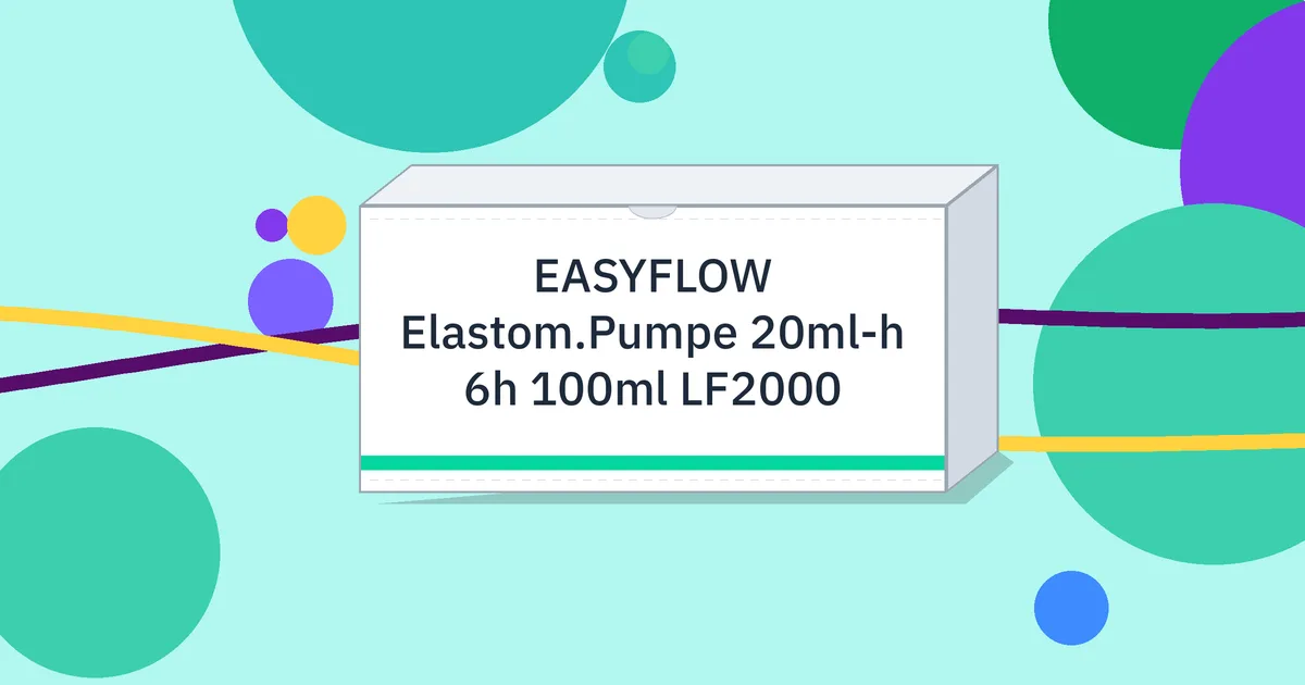 Symbolbild: Packung mit der Aufschrift EASYFLOW Elastom.Pumpe 20ml-h 6h 100ml LF2000 (PZN 20192390) – Verfügbarkeit und Bezug in Apotheken in Frankfurt am Main