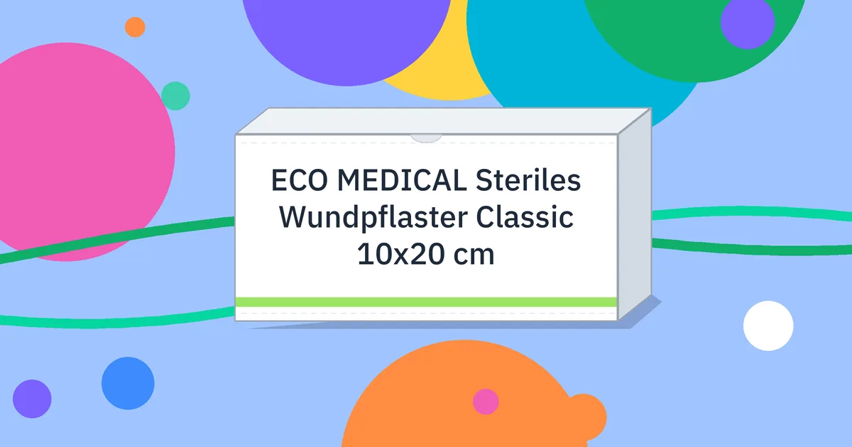 Symbolbild: Packung mit der Aufschrift ECO MEDICAL Steriles Wundpflaster Classic 10x20 cm (PZN 13515303) – Verfügbarkeit und Bezug in Apotheken in Frankfurt am Main