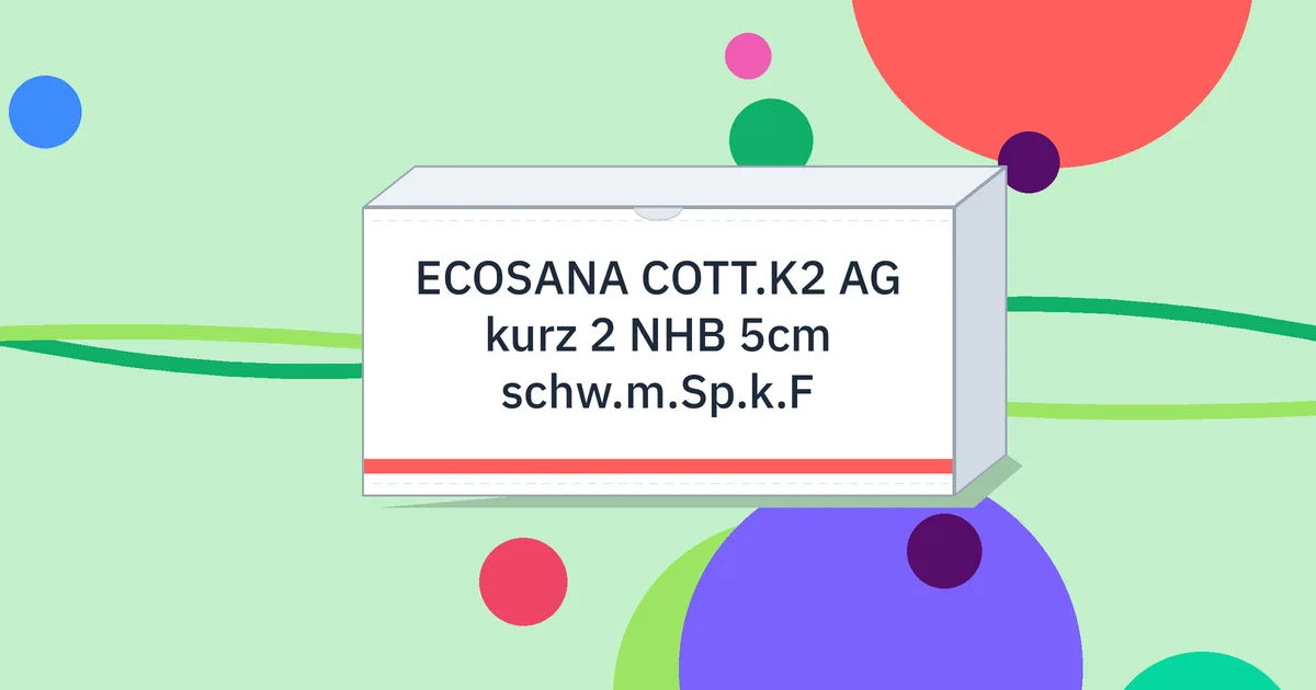 Symbolbild: Packung mit der Aufschrift ECOSANA COTT.K2 AG kurz 2 NHB 5cm schw.m.Sp.k.F (PZN 16948882) – Verfügbarkeit und Bezug in Apotheken in Frankfurt am Main