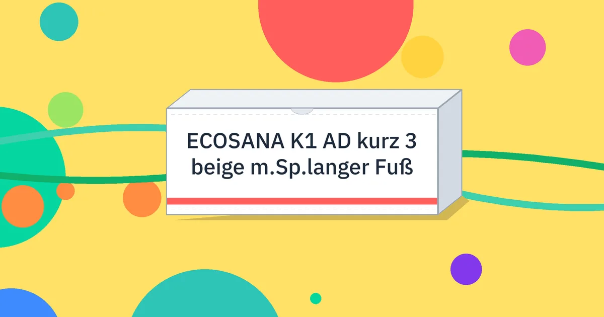 Symbolbild: Packung mit der Aufschrift ECOSANA K1 AD kurz 3 beige m.Sp.langer Fuß (PZN 04724700) – Verfügbarkeit und Bezug in Apotheken in Frankfurt am Main
