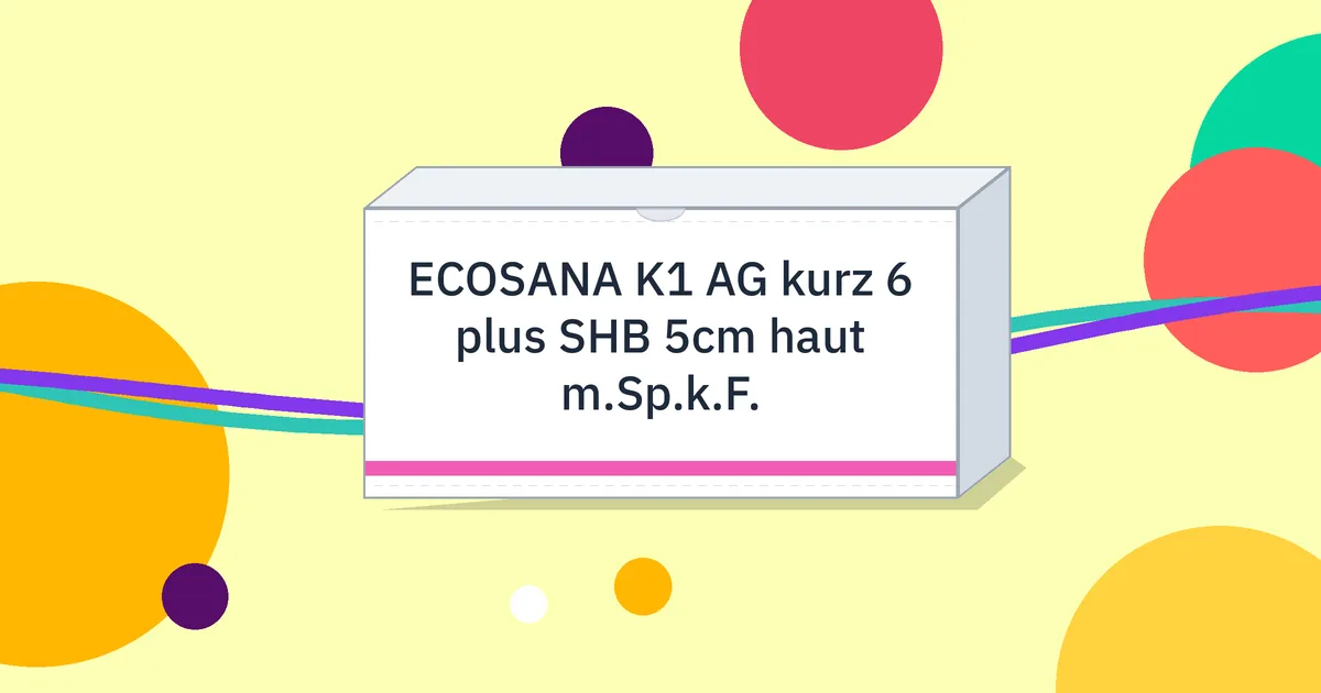 Symbolbild: Packung mit der Aufschrift ECOSANA K1 AG kurz 6 plus SHB 5cm haut m.Sp.k.F. (PZN 04730296) – Verfügbarkeit und Bezug in Apotheken in Frankfurt am Main