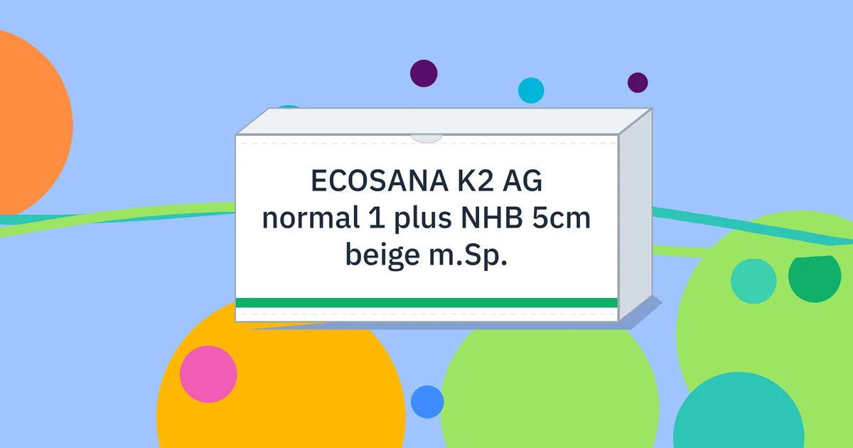 Symbolbild: Packung mit der Aufschrift ECOSANA K2 AG normal 1 plus NHB 5cm beige m.Sp. (PZN 01372206) – Verfügbarkeit und Bezug in Apotheken in Frankfurt am Main