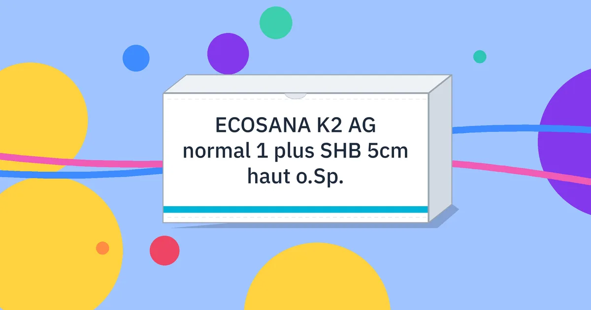 Symbolbild: Packung mit der Aufschrift ECOSANA K2 AG normal 1 plus SHB 5cm haut o.Sp. (PZN 01386792) – Verfügbarkeit und Bezug in Apotheken in Frankfurt am Main