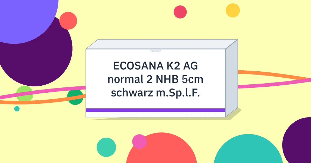 Symbolbild: Packung mit der Aufschrift ECOSANA K2 AG normal 2 NHB 5cm schwarz m.Sp.l.F. (PZN 10956633) – Verfügbarkeit und Bezug in Apotheken in Frankfurt am Main