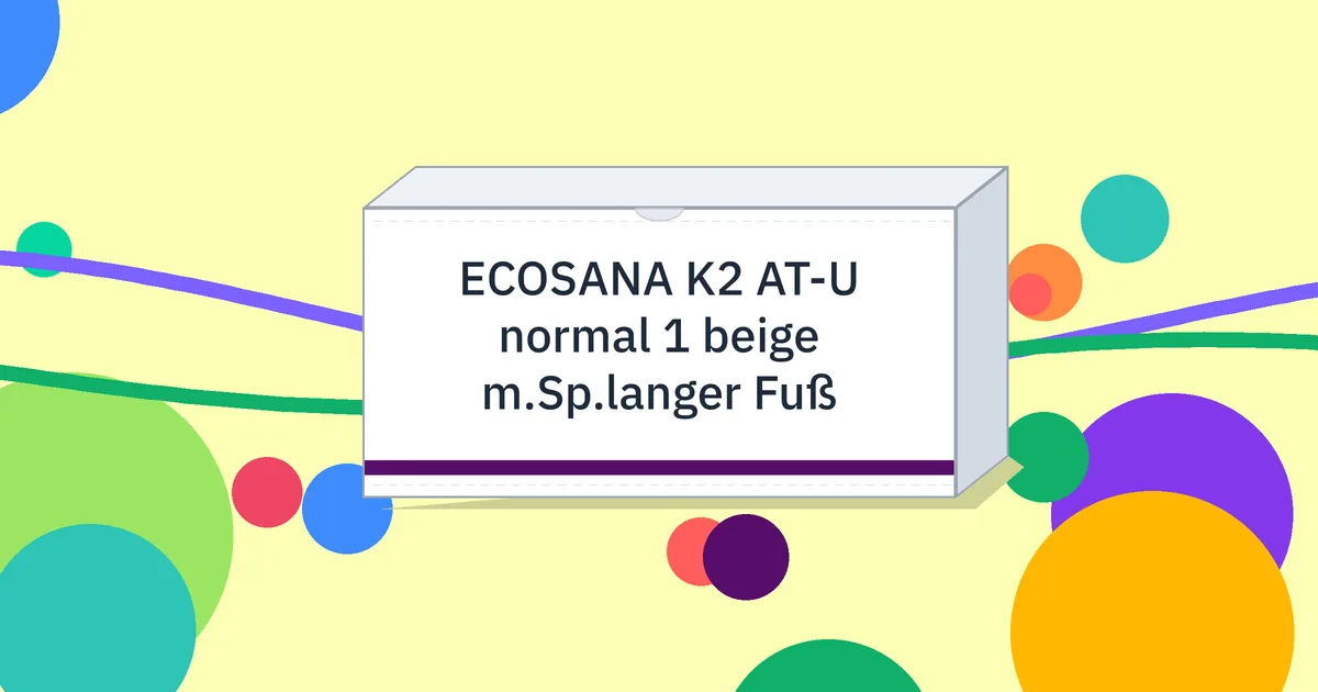 Symbolbild: Packung mit der Aufschrift ECOSANA K2 AT-U normal 1 beige m.Sp.langer Fuß (PZN 10956372) – Verfügbarkeit und Bezug in Apotheken in Frankfurt am Main