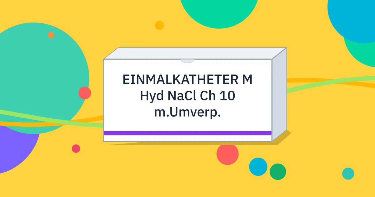 Symbolbild: Packung mit der Aufschrift EINMALKATHETER M Hyd NaCl Ch 10 m.Umverp. (PZN 06831564) – Verfügbarkeit und Bezug in Apotheken in Frankfurt am Main