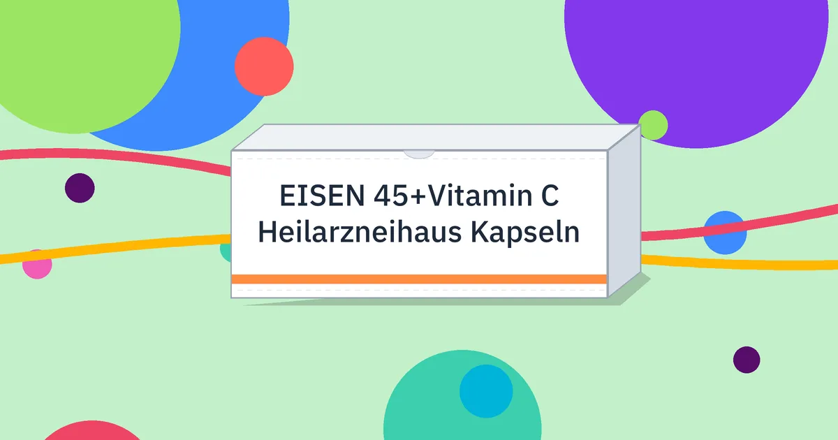 Symbolbild: Packung mit der Aufschrift EISEN 45+Vitamin C Heilarzneihaus Kapseln (PZN 15876198) – Verfügbarkeit und Bezug in Apotheken in Frankfurt am Main