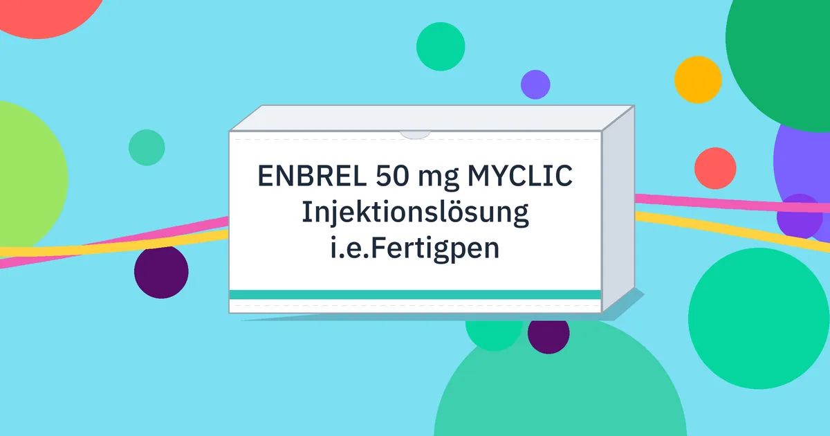 Symbolbild: Packung mit der Aufschrift ENBREL 50 mg MYCLIC Injektionslösung i.e.Fertigpen (PZN 00970879) – Verfügbarkeit und Bezug in Apotheken in Frankfurt am Main