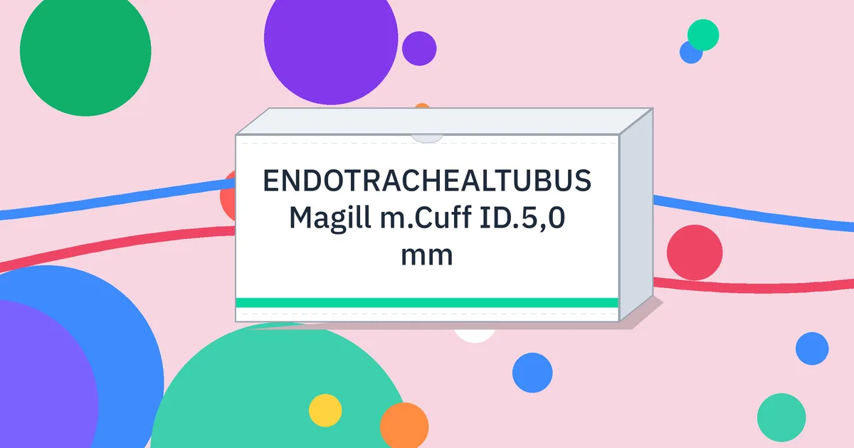 Symbolbild: Packung mit der Aufschrift ENDOTRACHEALTUBUS Magill m.Cuff ID.5,0 mm (PZN 07217636) – Verfügbarkeit und Bezug in Apotheken in Frankfurt am Main