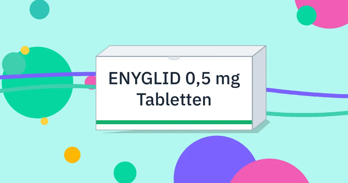 Symbolbild: Packung mit der Aufschrift ENYGLID 0,5 mg Tabletten (PZN 05502893) – Verfügbarkeit und Bezug in Apotheken in Frankfurt am Main