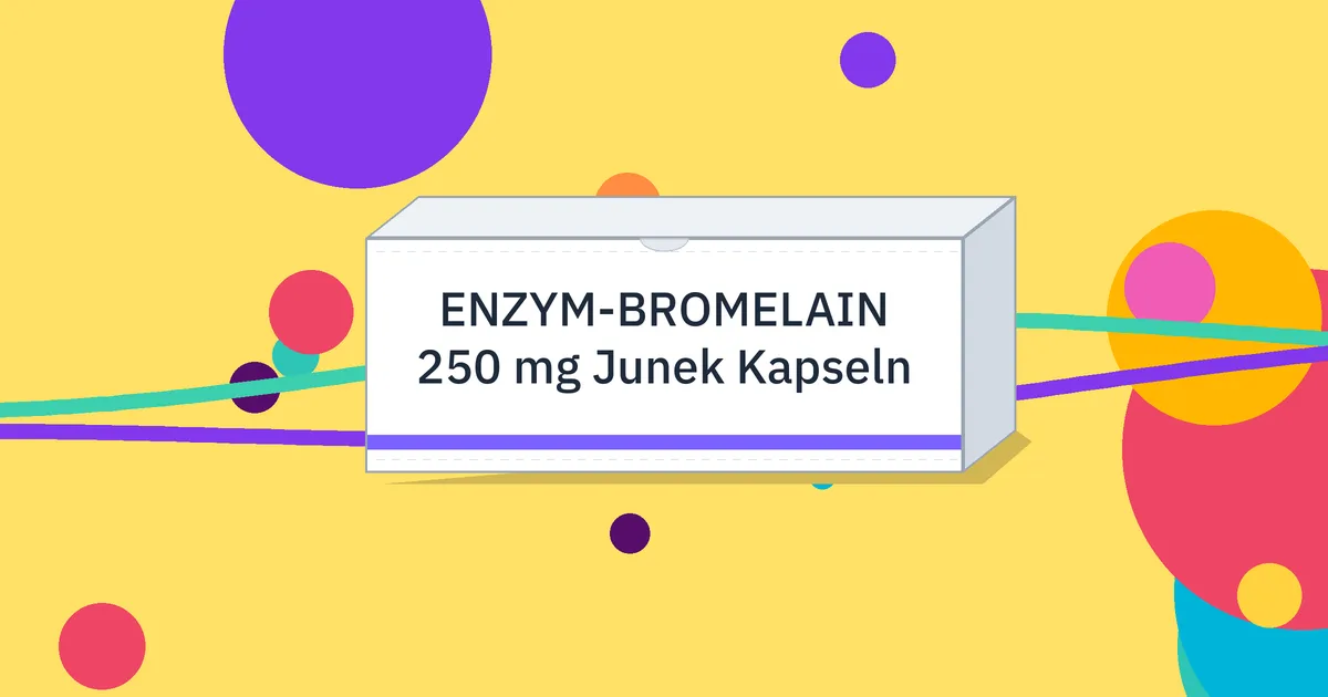 Symbolbild: Packung mit der Aufschrift ENZYM-BROMELAIN 250 mg Junek Kapseln (PZN 02574225) – Verfügbarkeit und Bezug in Apotheken in Frankfurt am Main