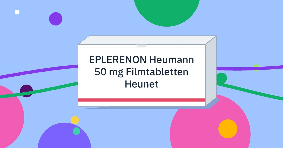 Symbolbild: Packung mit der Aufschrift EPLERENON Heumann 50 mg Filmtabletten Heunet (PZN 13877236) – Verfügbarkeit und Bezug in Apotheken in Frankfurt am Main