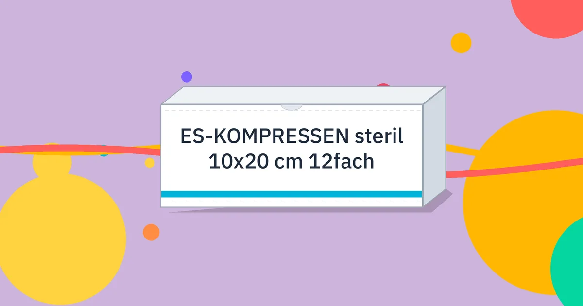 Symbolbild: Packung mit der Aufschrift ES-KOMPRESSEN steril 10x20 cm 12fach (PZN 20228780) – Verfügbarkeit und Bezug in Apotheken in Frankfurt am Main