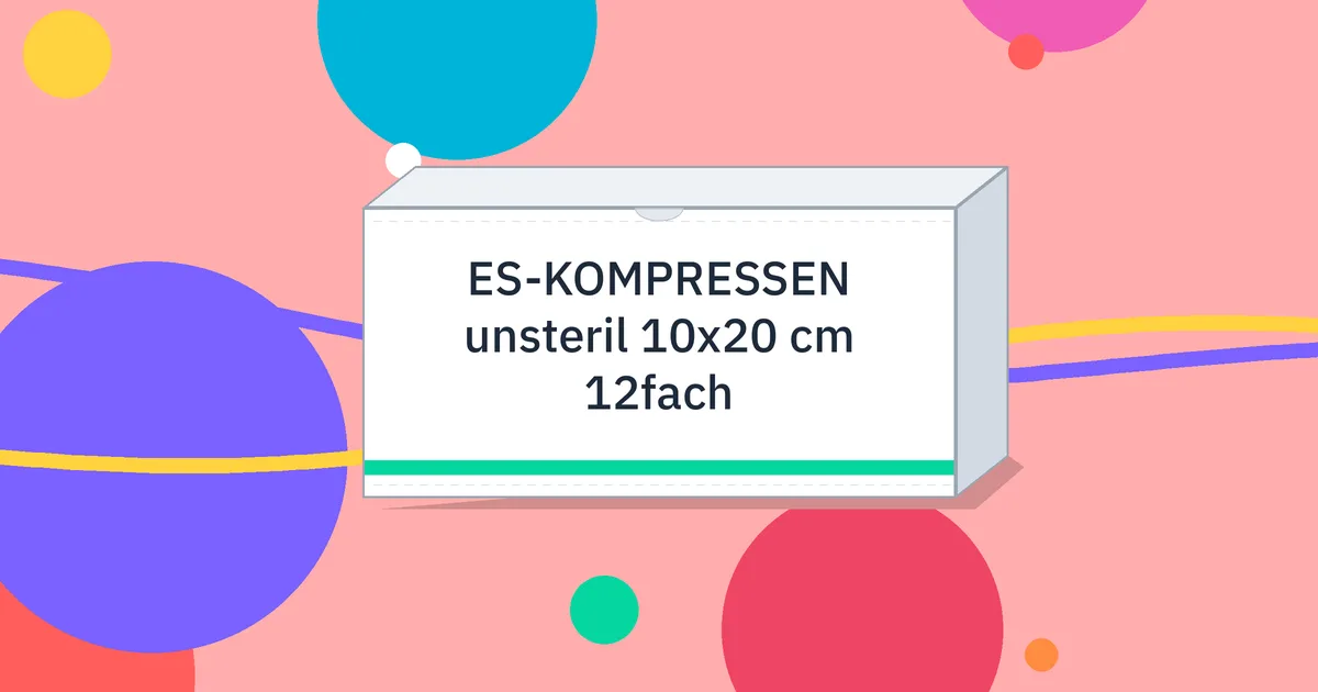 Symbolbild: Packung mit der Aufschrift ES-KOMPRESSEN unsteril 10x20 cm 12fach (PZN 17605701) – Verfügbarkeit und Bezug in Apotheken in Frankfurt am Main
