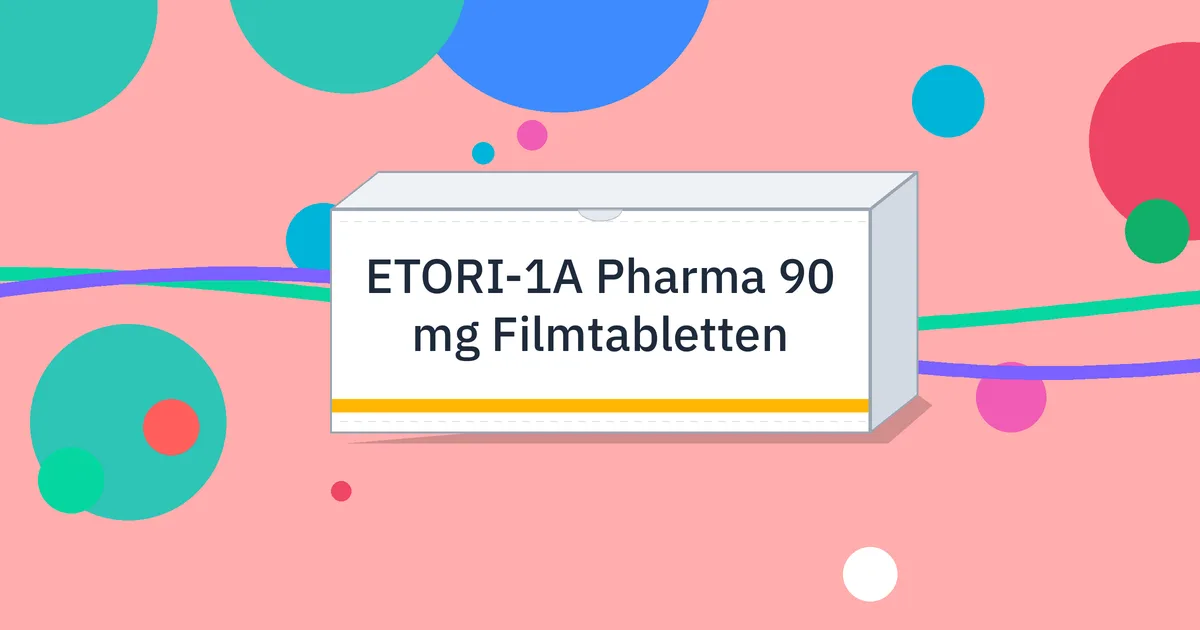 Symbolbild: Packung mit der Aufschrift ETORI-1A Pharma 90 mg Filmtabletten (PZN 12422255) – Verfügbarkeit und Bezug in Apotheken in Frankfurt am Main