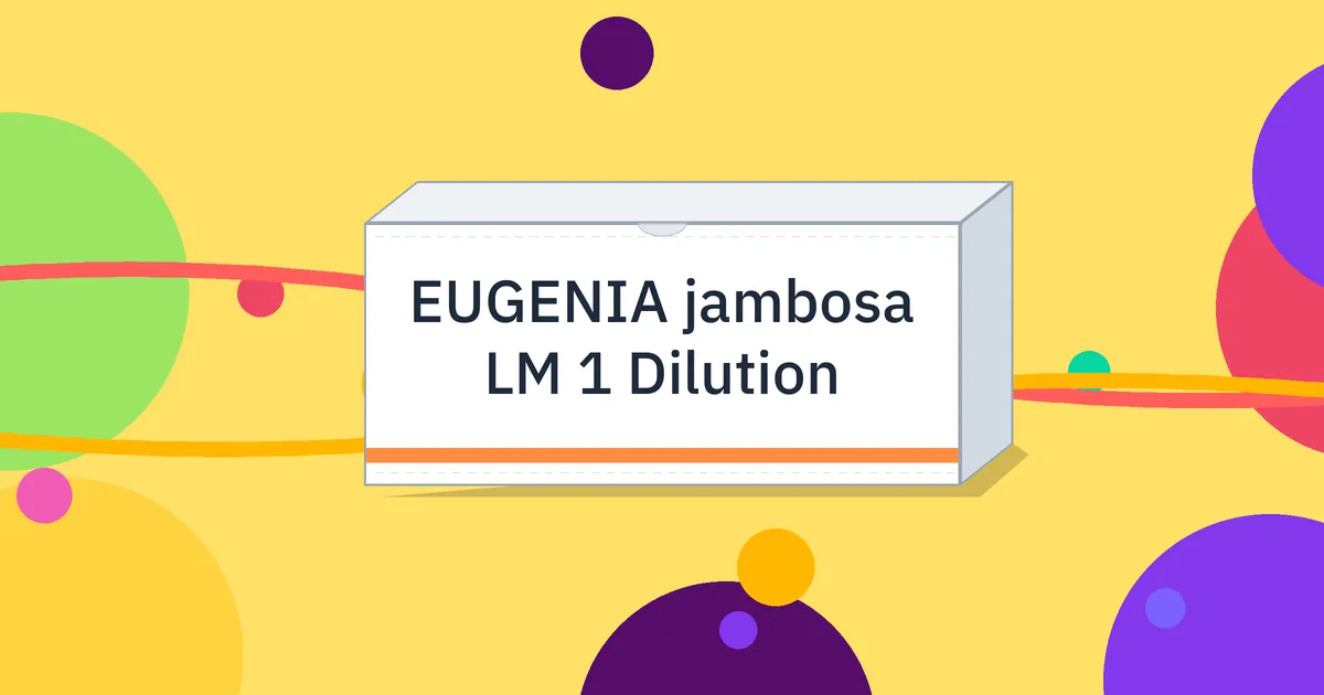 Symbolbild: Packung mit der Aufschrift EUGENIA jambosa LM 1 Dilution (PZN 13480763) – Verfügbarkeit und Bezug in Apotheken in Frankfurt am Main