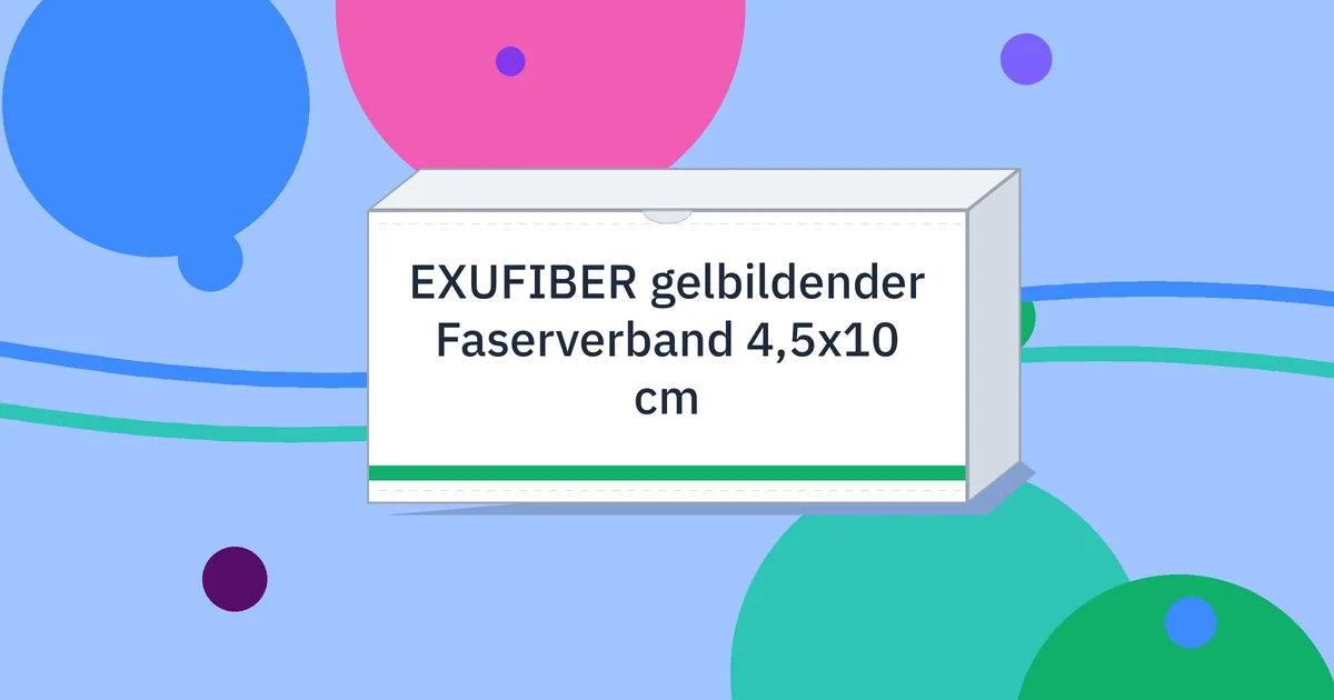 Symbolbild: Packung mit der Aufschrift EXUFIBER gelbildender Faserverband 4,5x10 cm (PZN 11152061) – Verfügbarkeit und Bezug in Apotheken in Frankfurt am Main