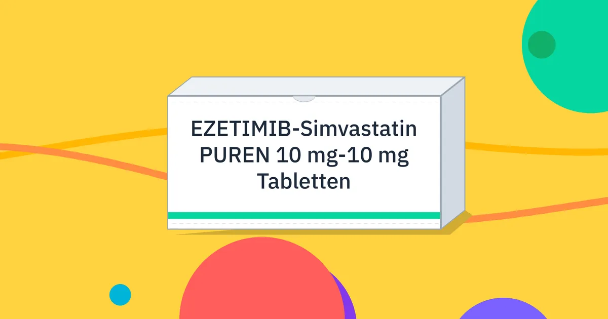 Symbolbild: Packung mit der Aufschrift EZETIMIB-Simvastatin PUREN 10 mg-10 mg Tabletten (PZN 15416433) – Verfügbarkeit und Bezug in Apotheken in Frankfurt am Main